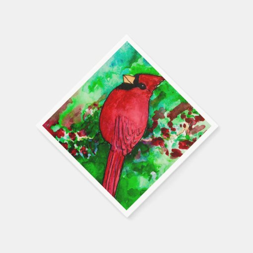 Red Cardinal Party Paper Napkins Watercolor | Zazzle