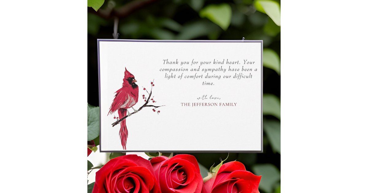 Red Cardinal Photo Funeral Thank You Card | Zazzle