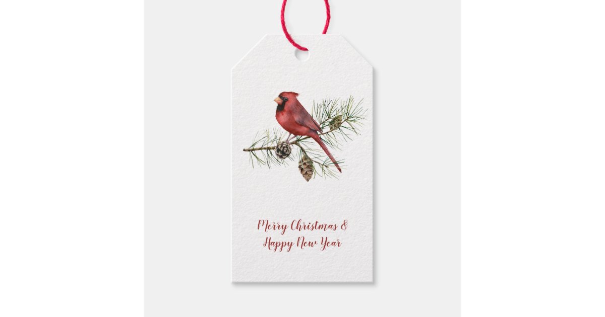 Red Cardinal Pine Branch Pine Cones Christmas Gift Tags | Zazzle