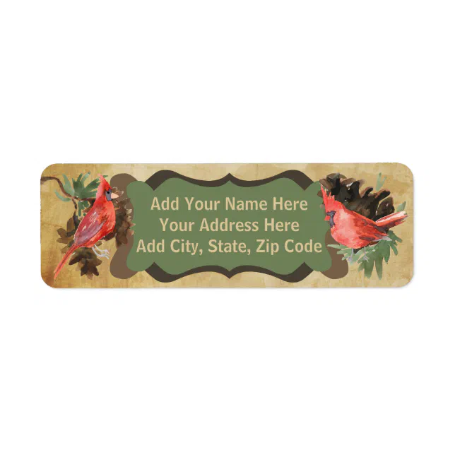Red Cardinal Pine Cones Holiday Address Labels | Zazzle