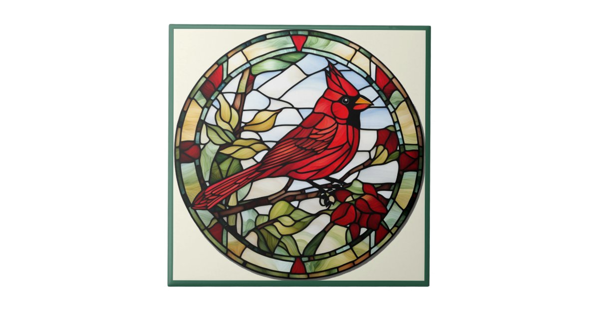Red Cardinal Stained Glass Woodland Bird Ceramic Tile | Zazzle