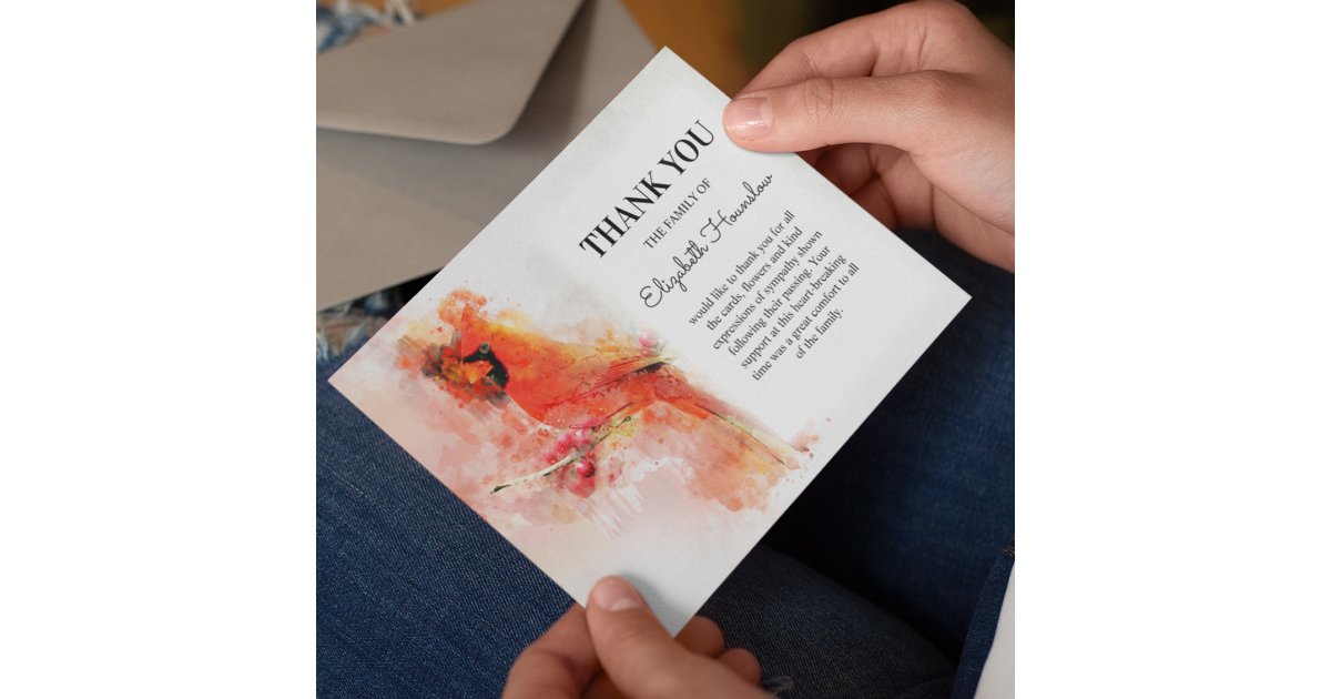 Red Cardinal Sympathy Funeral Thank You Card | Zazzle