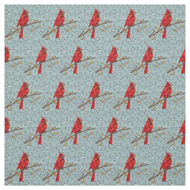 Cute Cardinal Christmas Fabric | Zazzle.com