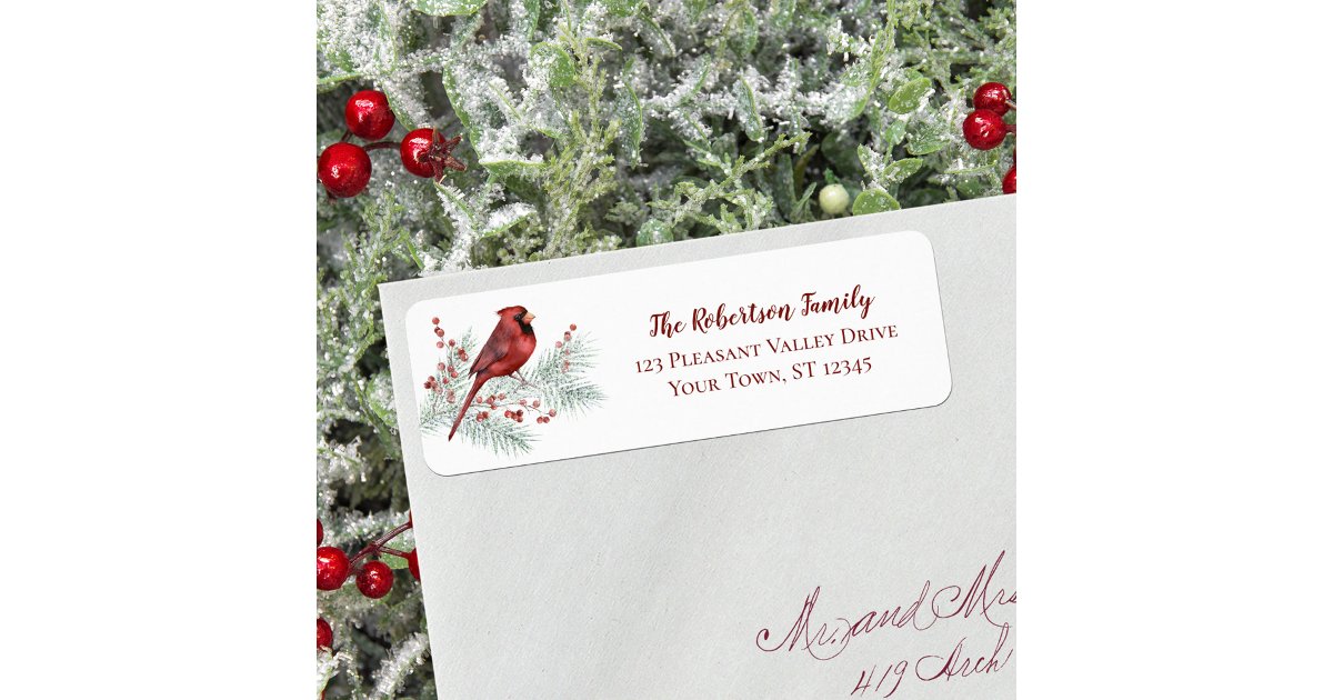 Red Cardinal Winter Christmas Return Address Label | Zazzle
