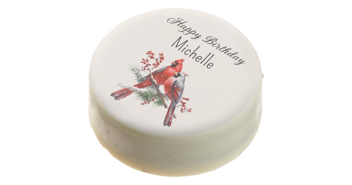 Red Cardinals Happy Birthday Chocolate Covered Oreo | Zazzle
