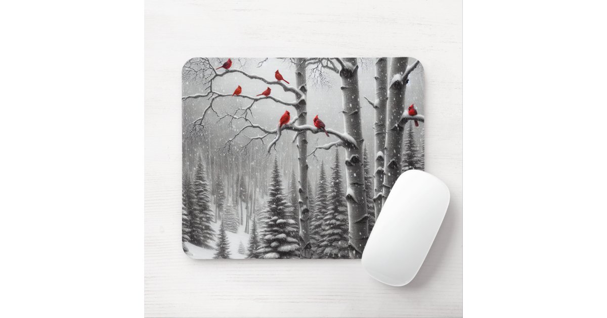 Red Cardinals In Winter Forest Mouse Pad | Zazzle