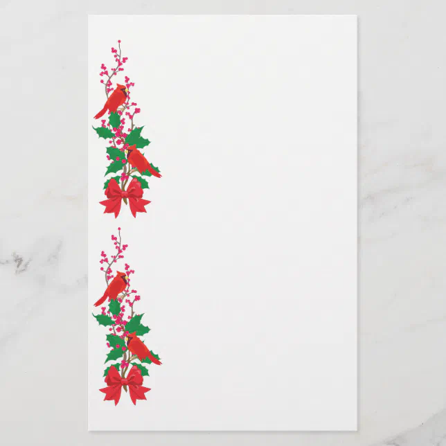 Red Cardinals on Holly Christmas Border Stationery | Zazzle