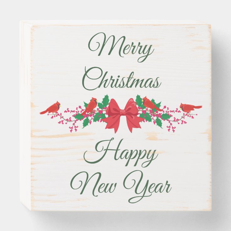 Red Cardinals on Holly Christmas Wooden Box Sign | Zazzle