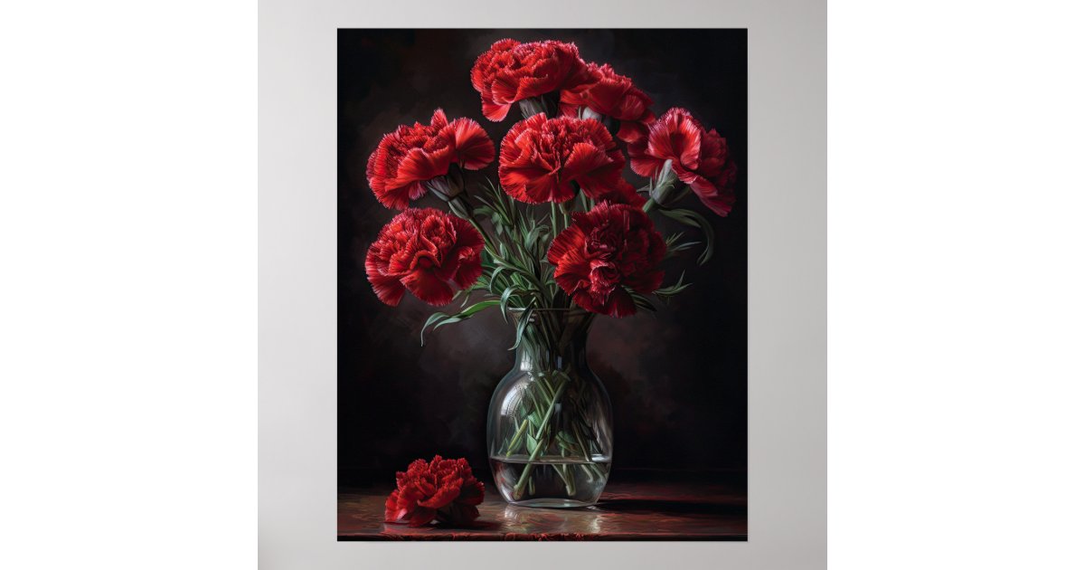 Red Carnation Flowers Art Print Poster | Zazzle