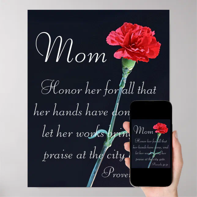 red carnation Mother's Day bible verse Proverbs Poster | Zazzle