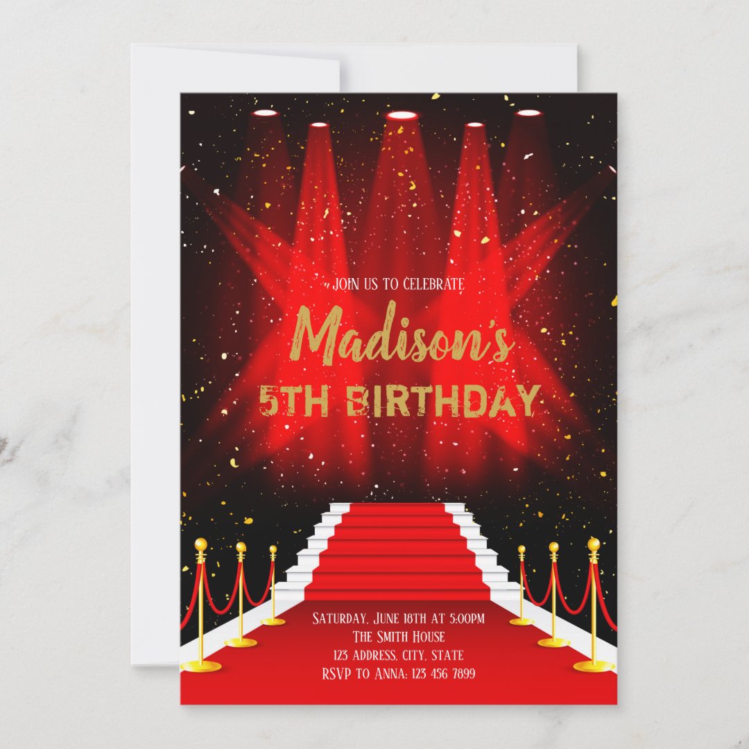 Red carpet birthday invitation | Zazzle