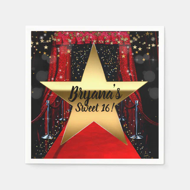 Red Carpet Hollywood Gold Stars Birthday Party Napkins | Zazzle