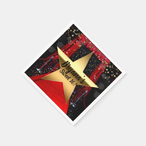 Red Carpet Hollywood Gold Stars Birthday Party Napkins | Zazzle