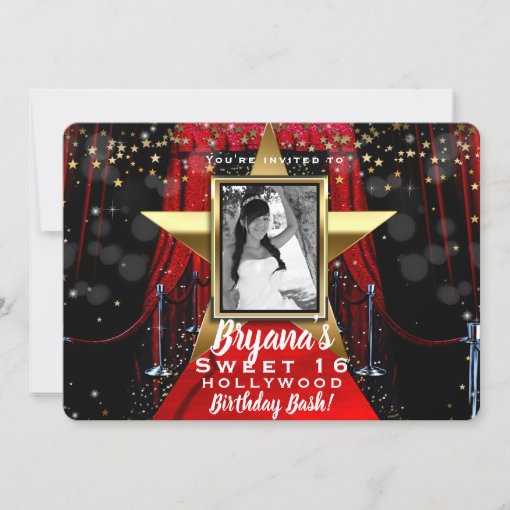 Red Carpet Hollywood Gold Stars Photo Party Invitation | Zazzle