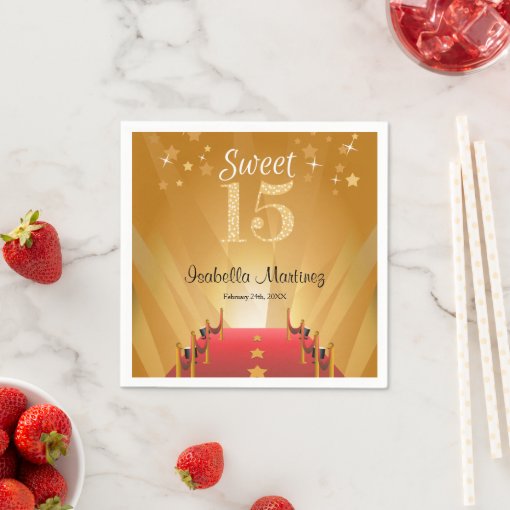 Red Carpet Hollywood Star Sweet 15 Birthday Paper Napkins | Zazzle