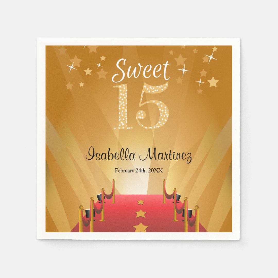 Red Carpet Hollywood Star Sweet 15 Birthday Paper Napkins | Zazzle