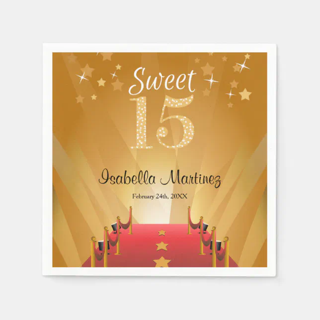 Red Carpet Hollywood Star Sweet 15 Birthday Paper Napkins | Zazzle