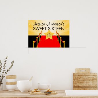 Red Carpet Hollywood Sweet 16 Birthday Party Poster | Zazzle