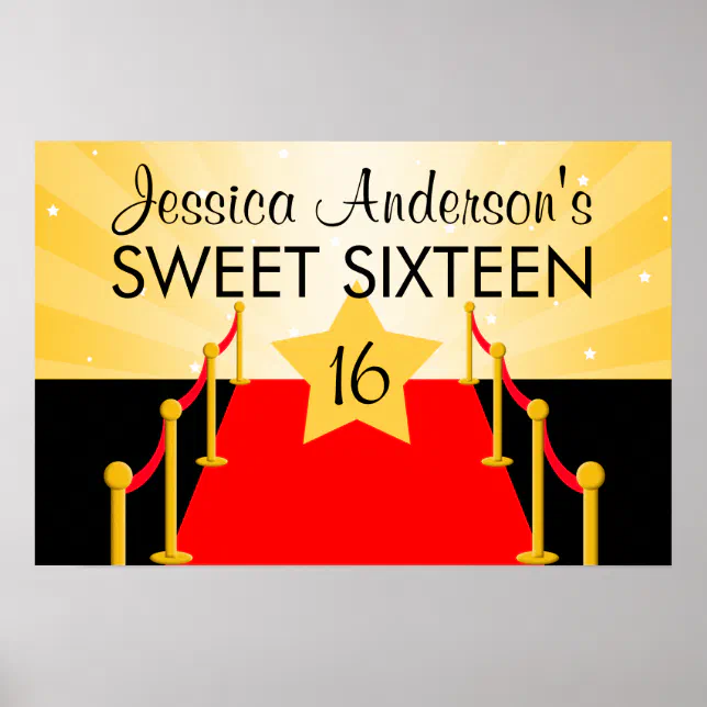 Red Carpet Hollywood Sweet 16 Birthday Party Poster | Zazzle