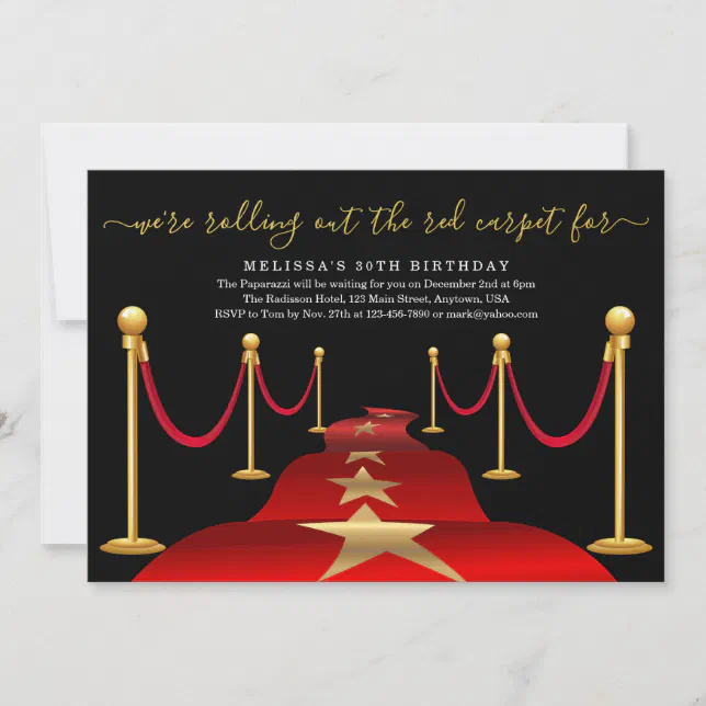 Red Carpet Themed Party with Faux Gold Foil Invitation | Zazzle