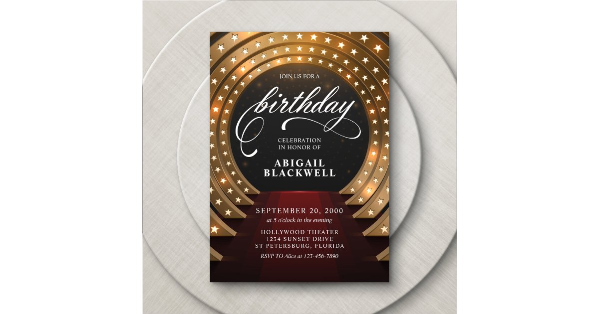 Red Carpet VIP Hollywood Birthday Invitation | Zazzle