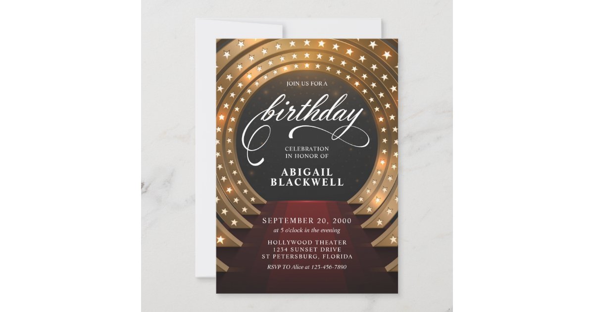Red Carpet VIP Hollywood Birthday Invitation | Zazzle