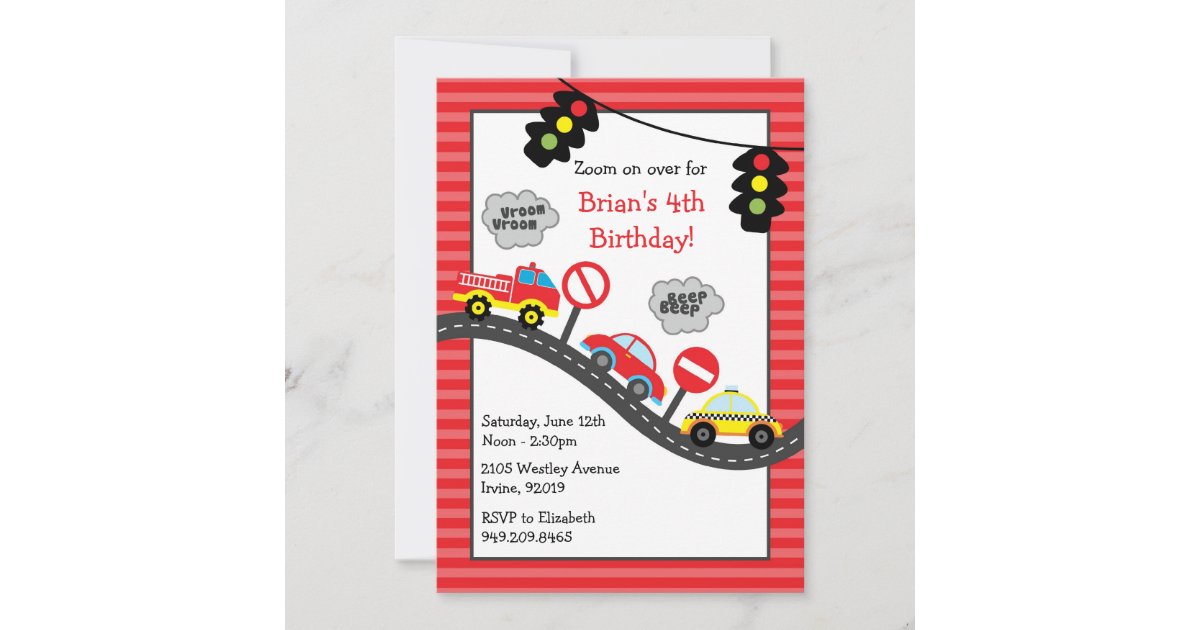 Red Cars Birthday Party Invitation | Zazzle