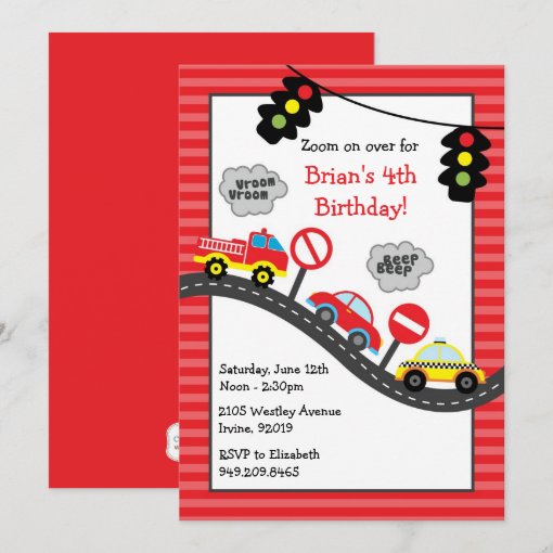 Red Cars Birthday Party Invitation | Zazzle