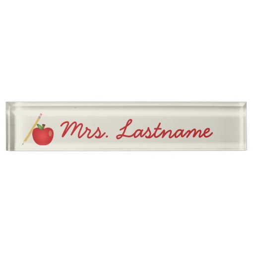 Red Cartoon Apple And Yellow Pencil & Custom Name Desk Name Plate | Zazzle