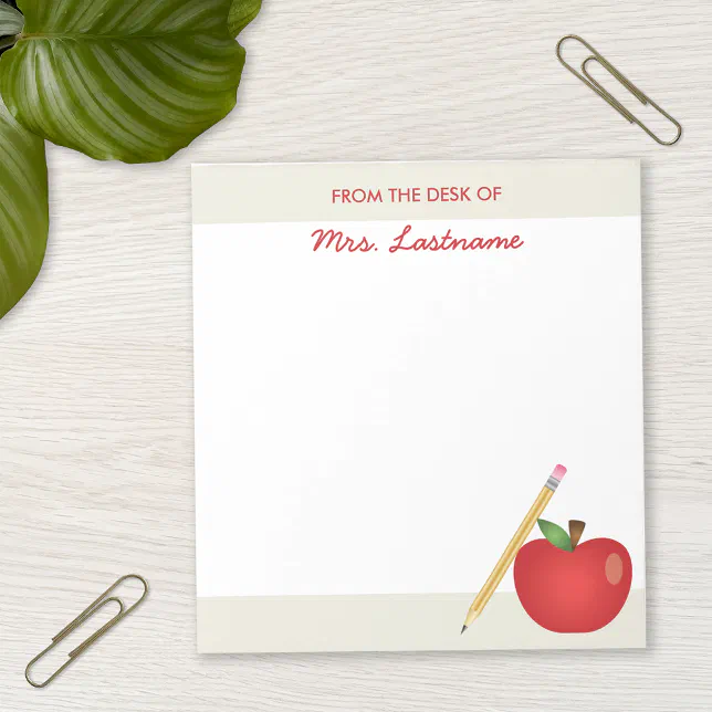 Red Cartoon Apple And Yellow Pencil & Custom Name Notepad | Zazzle