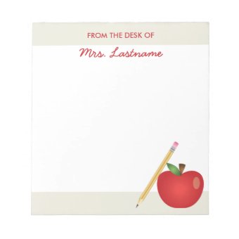 Red Cartoon Apple And Yellow Pencil & Custom Name Notepad | Zazzle
