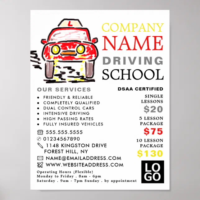 Red Cartoon Car, Driving School, Instructor Advert Poster | Zazzle