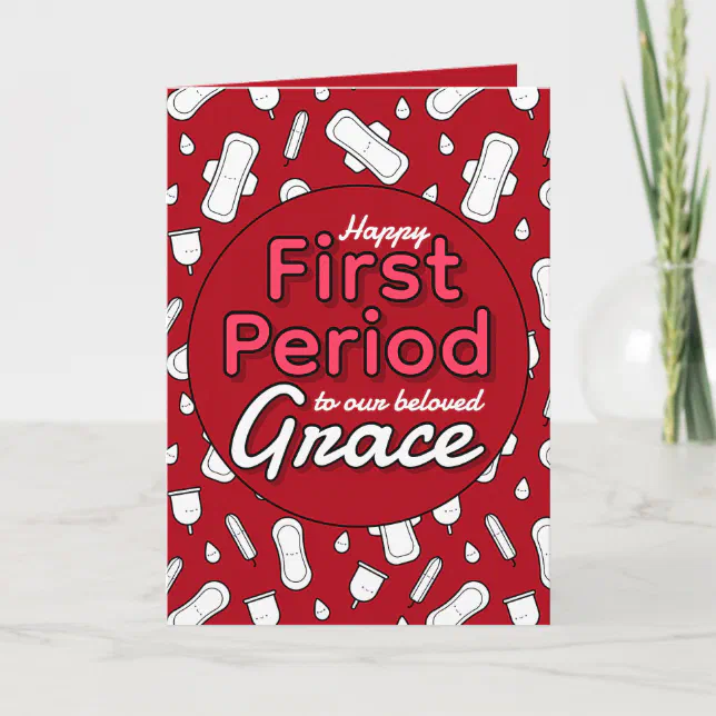 Red Cartoon Pad Tampon Teen Girl First Period Card | Zazzle
