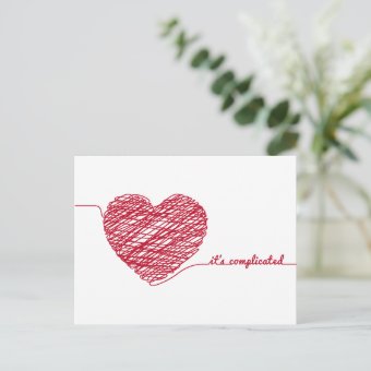 Red chaos heart with text, it's complicated postcard | Zazzle