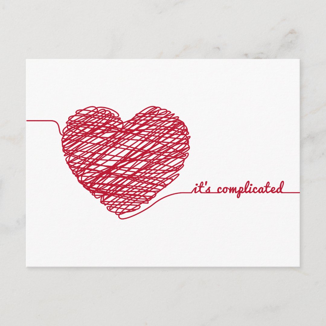 Red chaos heart with text, it's complicated postcard | Zazzle