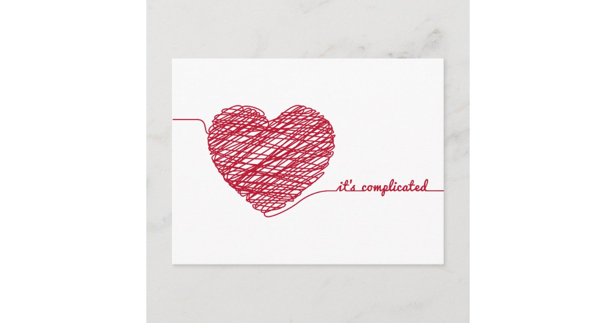 Red chaos heart with text, it's complicated postcard | Zazzle