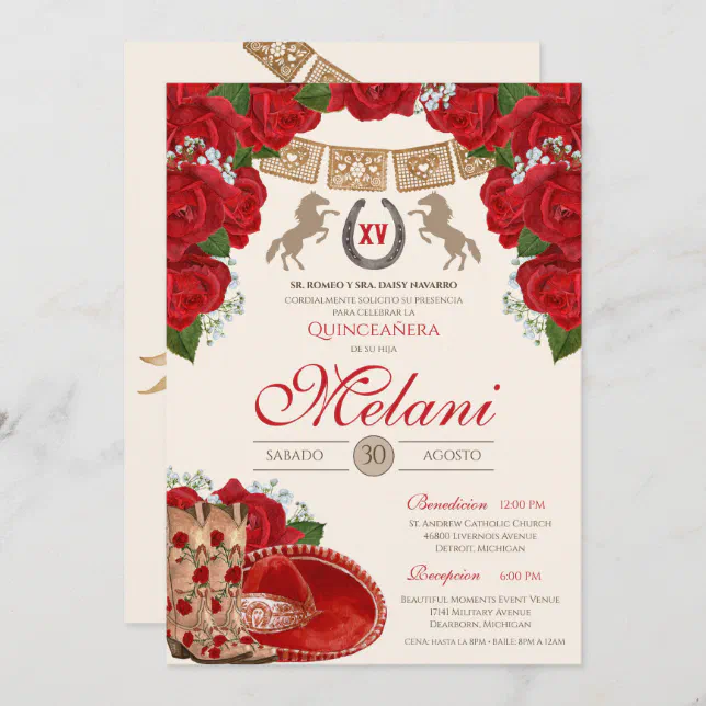 Red Charro Mariachi Quinceanera Fiesta Invitation | Zazzle