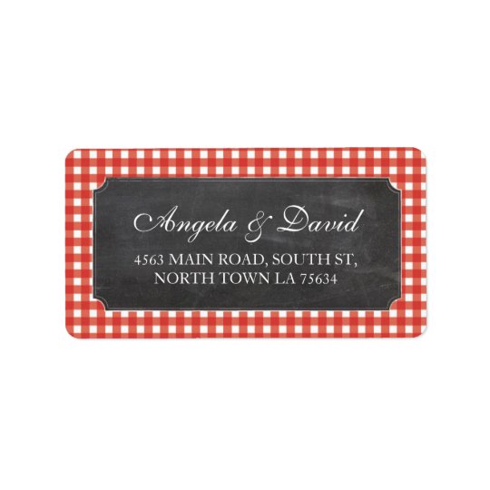 Red Check Chalk Rustic Wedding Address Label | Zazzle.com
