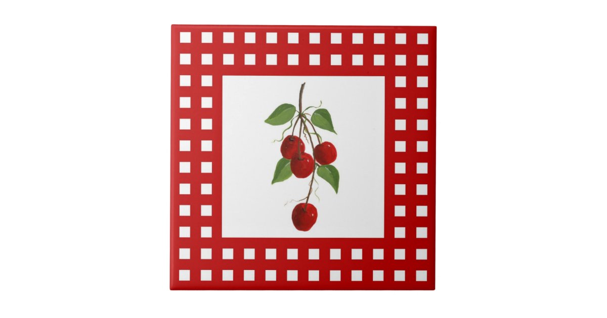Red Check Cherry Tile | Zazzle