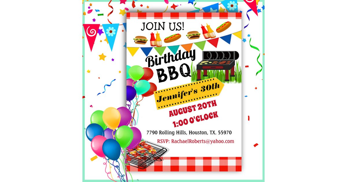 Red Checkered BBQ Birthday Invitation | Zazzle