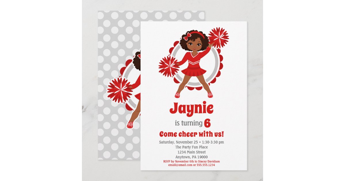 Red Cheerleader - African American Birthday Invitation | Zazzle