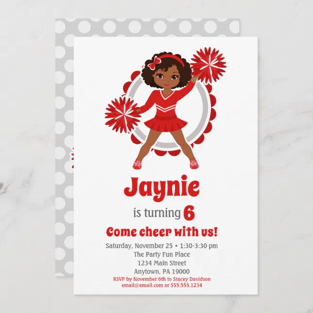 Red Cheerleader - African American Birthday Invitation | Zazzle