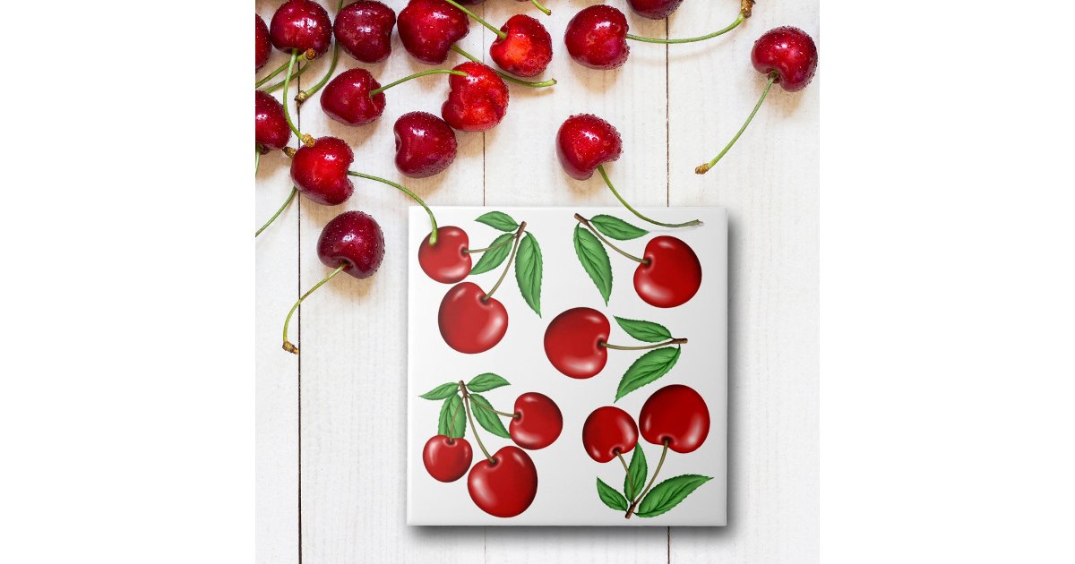 Red Cherries Fruit Pattern Ceramic Tile | Zazzle