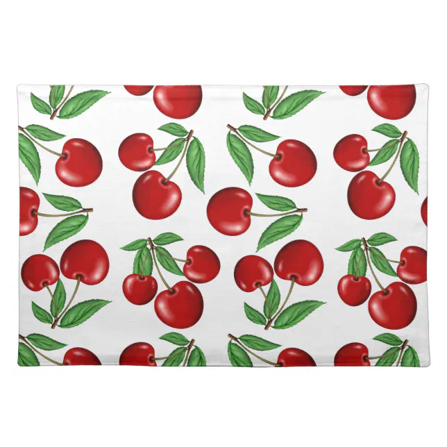 Red Cherries Graphic All Over Pattern Cloth Placemat | Zazzle