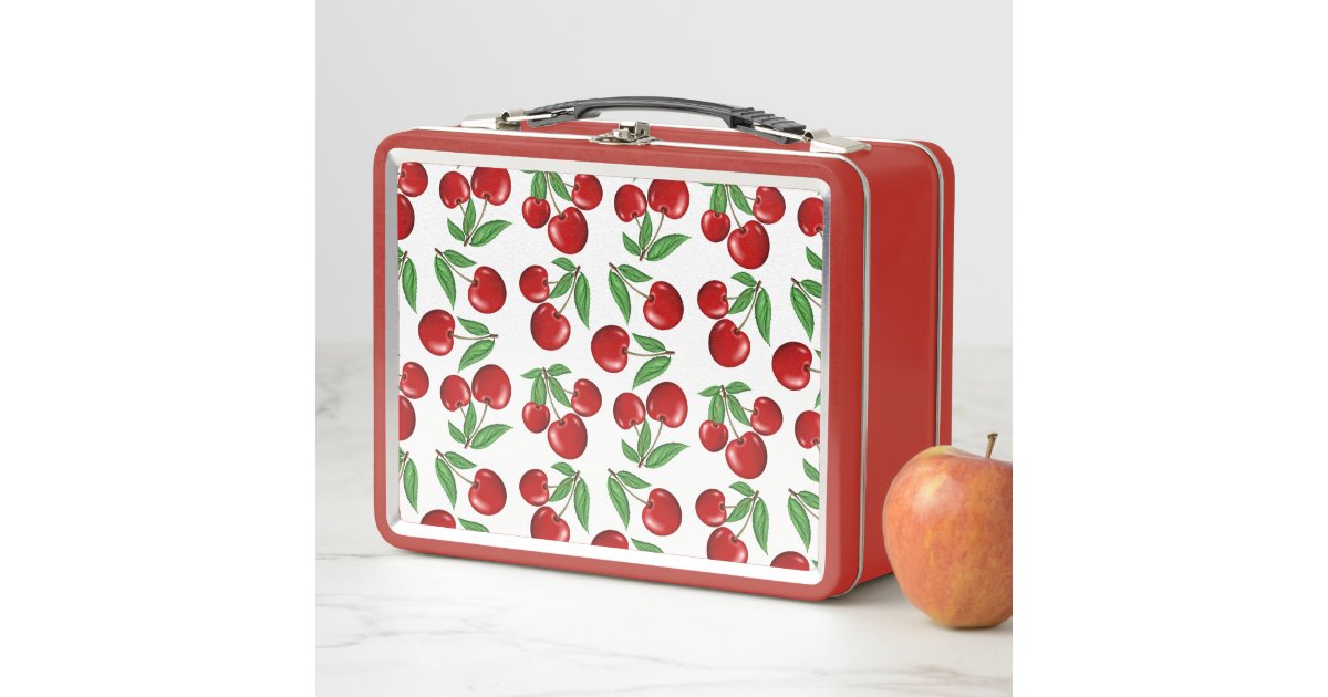 Red Cherries Graphic All Over Pattern Metal Lunch Box | Zazzle