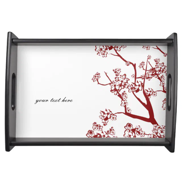 Red Cherry Blossom Oriental Serving Tray | Zazzle