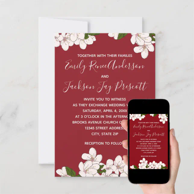 Red Cherry Blossoms - 3x5 Wedding Invitation | Zazzle