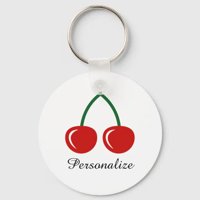 Red cherry keychain with personalized name | Zazzle