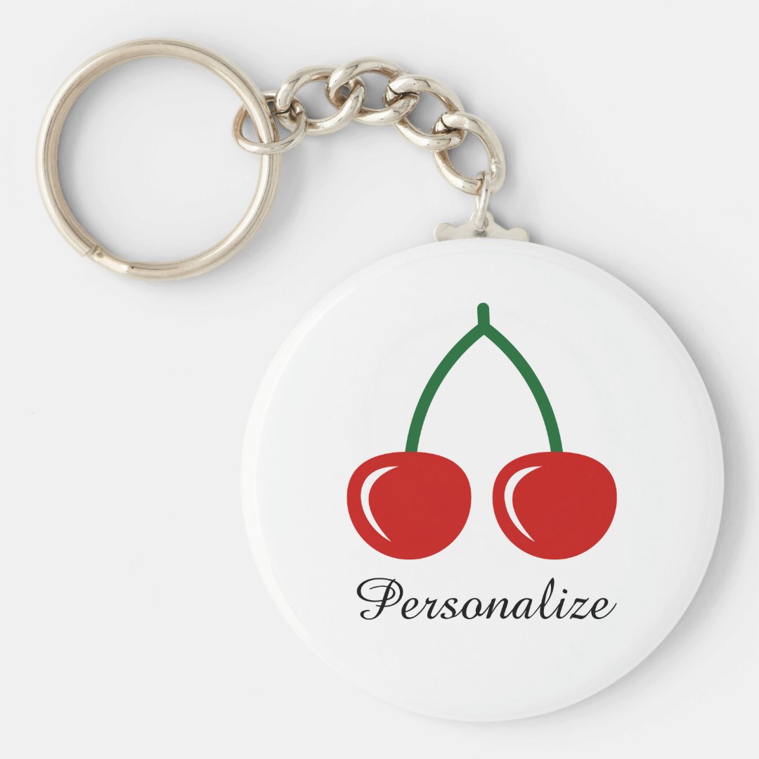 Red cherry keychain with personalized name | Zazzle