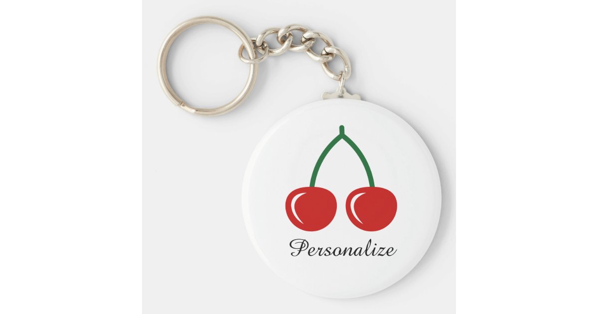 Red cherry keychain with personalized name | Zazzle